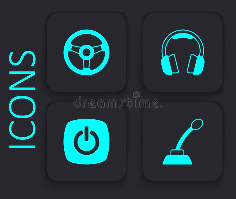 Set Microphone, Racing Simulator, Headphones and Power Button Icon ...