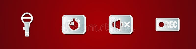 Set Microphone, Stopwatch, Speaker Mute and Record Button Icon. Vector ...