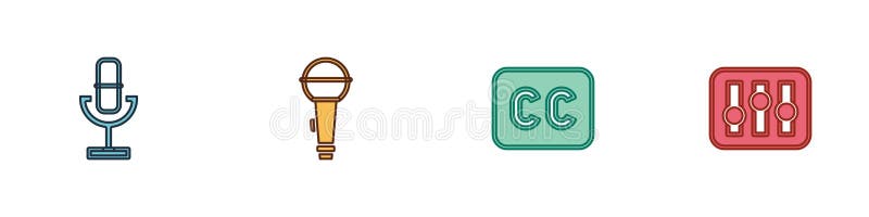 Set Microphone, , Subtitles and Sound Mixer Controller Icon. Vector ...