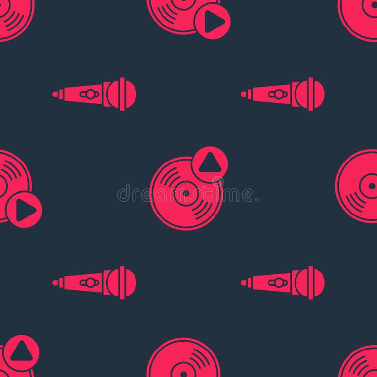 Set Microphone and Vinyl Disk on Seamless Pattern. Vector Stock Photo ...