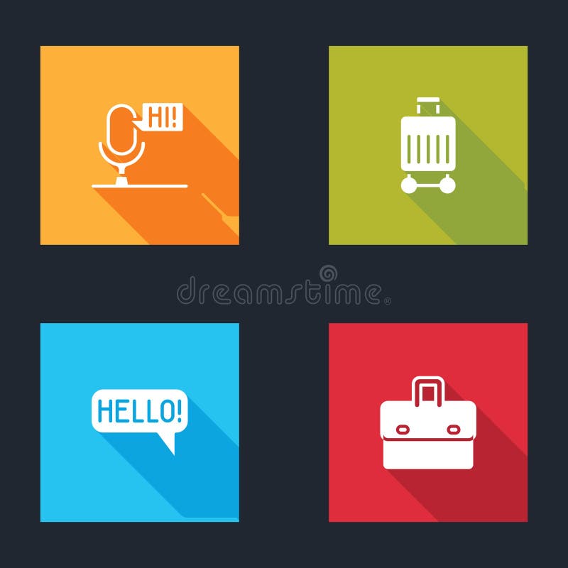 Set Microphone Voice Device, Suitcase, Hello in Different Languages and ...