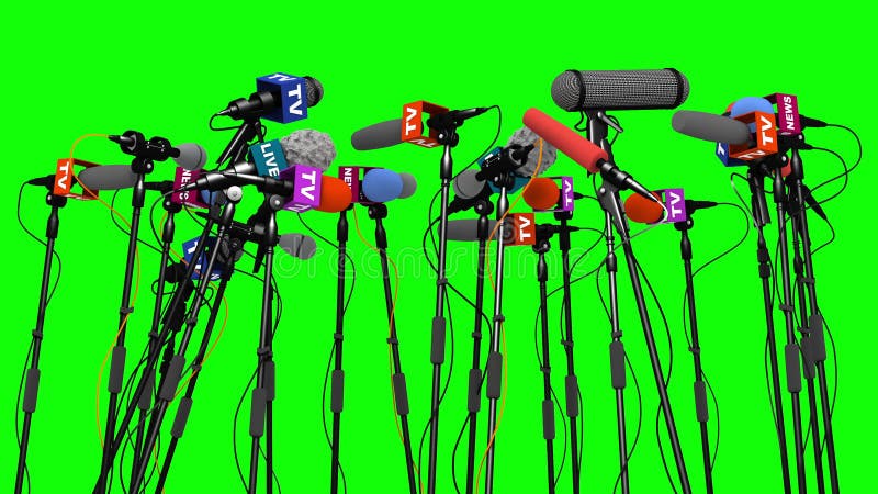 Set of Microphones for Press Conference, 3D Animation on Green Screen ...