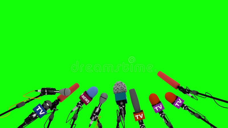 News Conference, Hands Holding Microphones on Green Screen, Looping, 3D ...