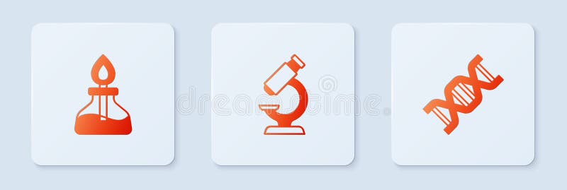 Set Microscope, Alcohol or Spirit Burner and DNA Symbol. White Square ...
