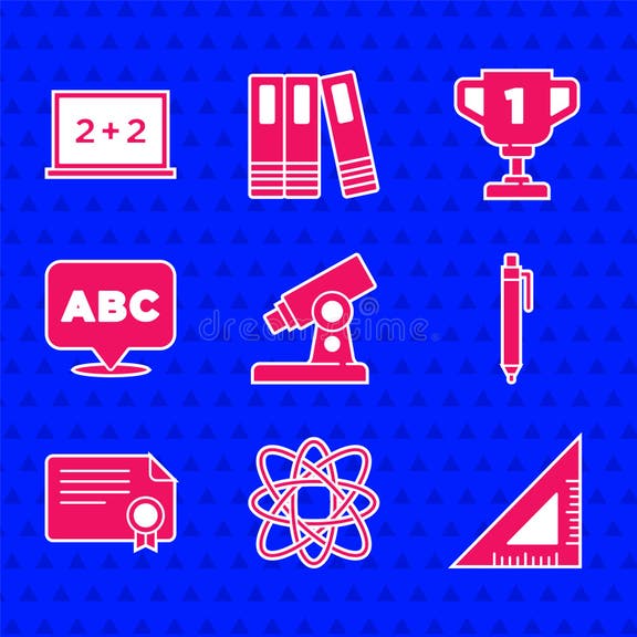 Set Microscope, Atom, Triangular Ruler, Pen, Certificate Template ...