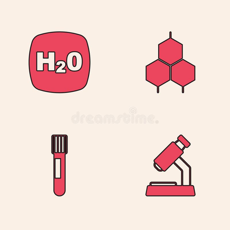 Set Microscope, Chemical Formula H2O, and Test Tube Icon. Vector Stock ...