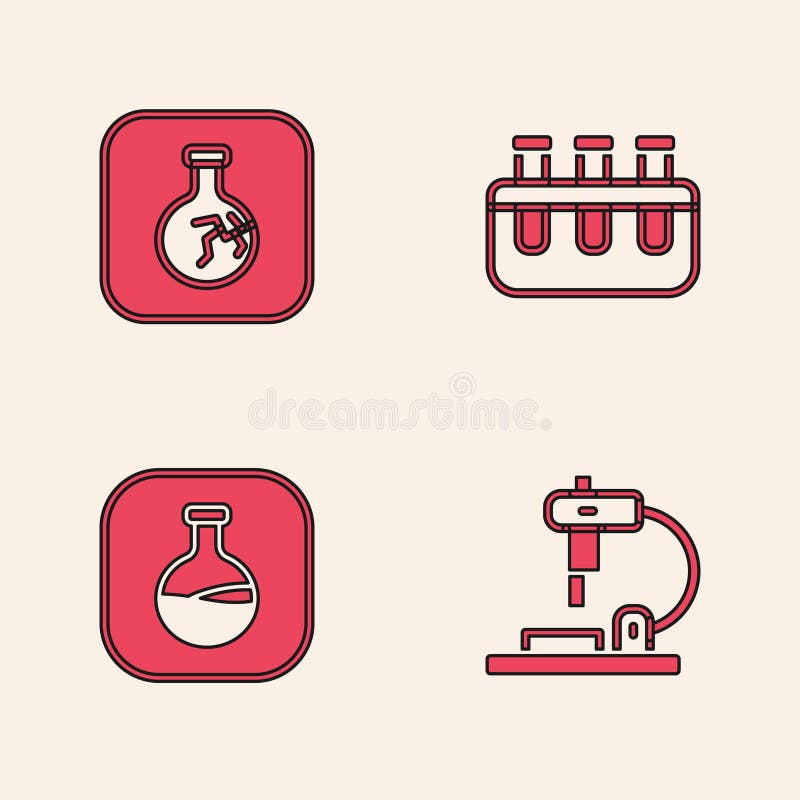 Set Microscope, Cracked Flask, Test Tube and and Icon. Vector Stock ...