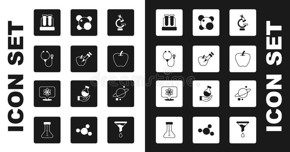 Set Microscope, Genetically Modified Apple, Stethoscope, Test Tube ...