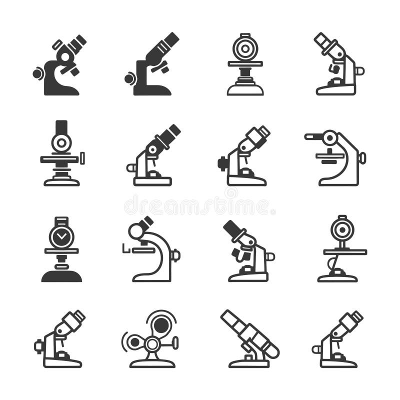 Collection of Microscope Icons: Science Laboratory Equipment Symbols ...