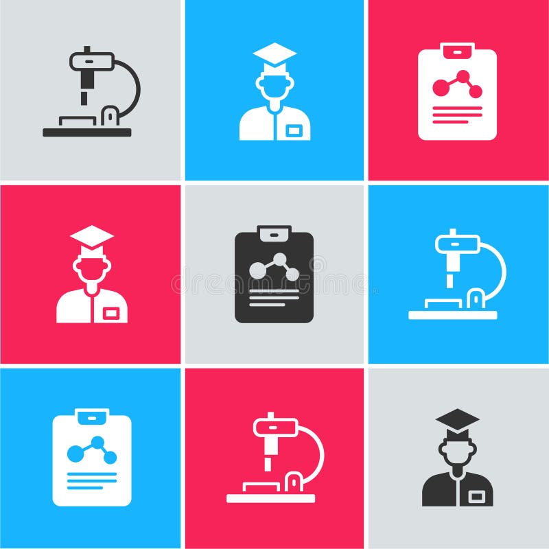 Set Microscope, Laboratory Assistant and Chemistry Report Icon. Vector ...