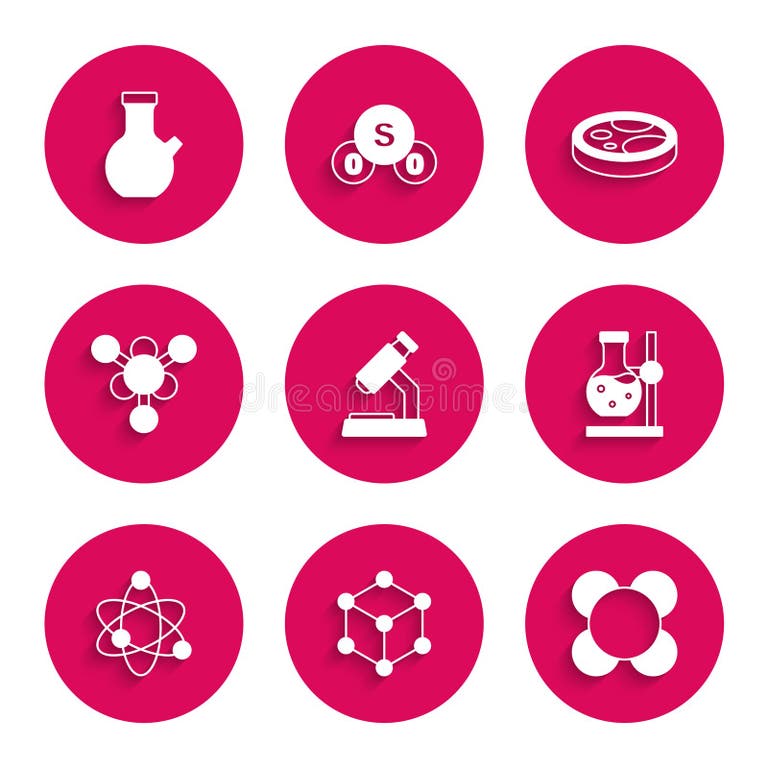 Set Microscope, Molecule, Test Tube Flask on Stand, Atom, Petri Dish ...