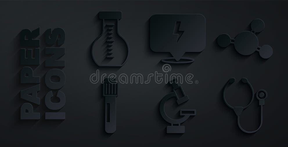 Set Microscope, Molecule, Test Tube, Stethoscope, Lightning Bolt and ...