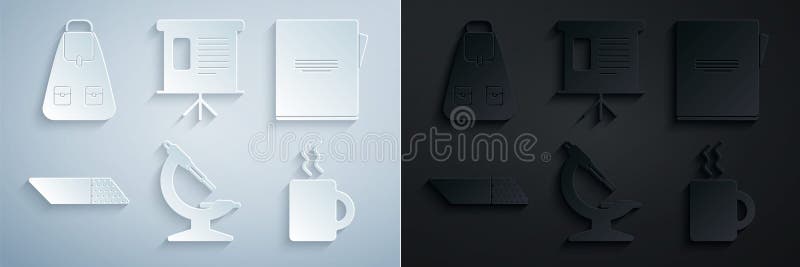 Set Microscope, Notebook, Eraser or Rubber, Coffee Cup, Presentation ...