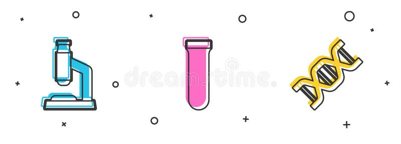 Set Microscope, Test Tube and DNA Symbol Icon. Vector Stock ...