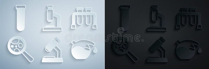 Set Microscope, Test Tube, Microorganisms Under Magnifier, and Icon ... Set Microscope, Test Tube, Microorganisms Under Magnifier, and Icon ...