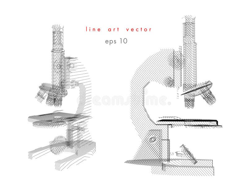 Set of Microscope Vector Illustration in Line Art Style Stock Vector ...