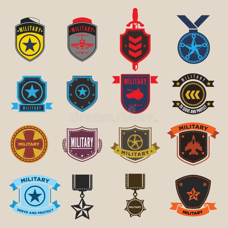 Set of Military and Armed Forces Badges and Labels Stock Illustration ...