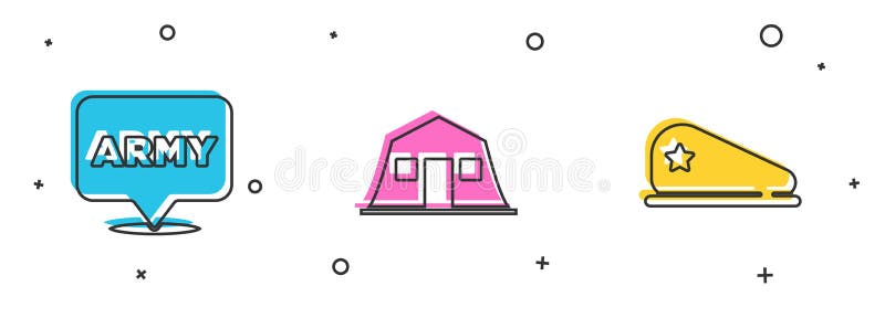 Set Military Army, Barracks and Beret Icon. Vector Stock Vector ...