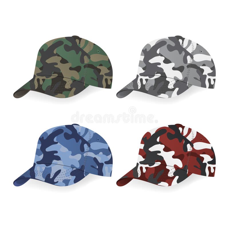 Set of Military Caps with Camouflage Pattern Stock Vector ...