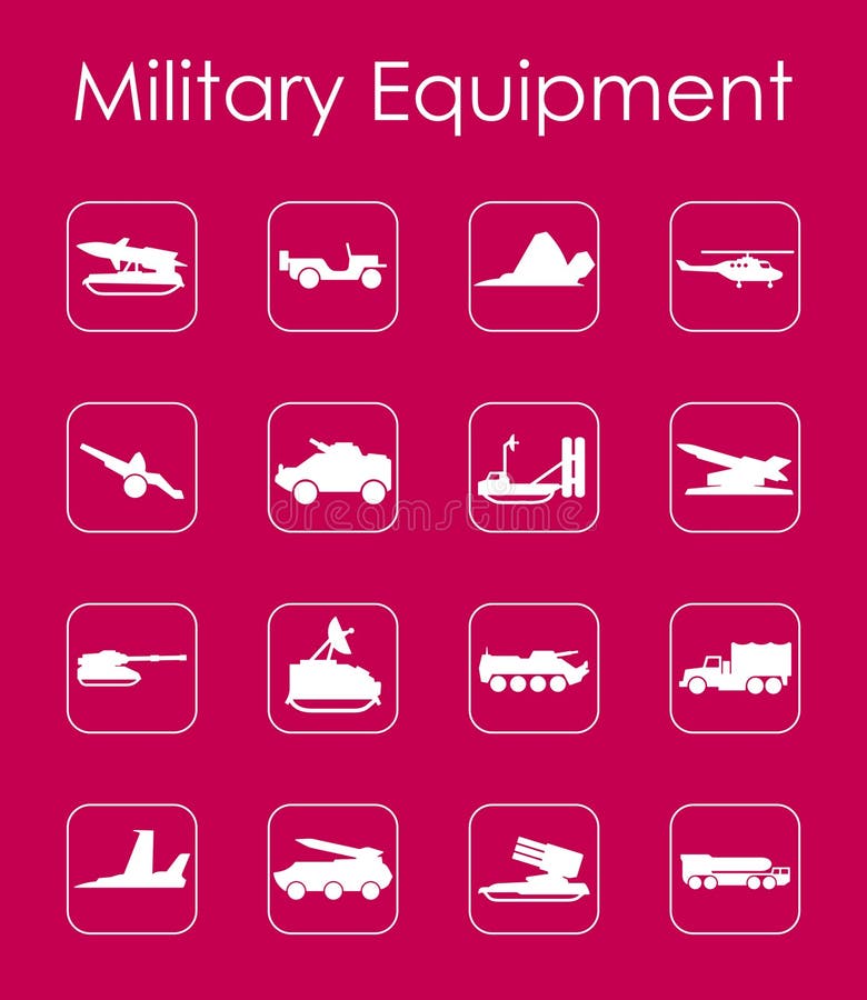 Set of Military Equipment Simple Icons Stock Vector - Illustration of ...