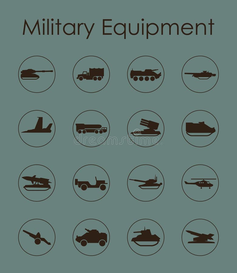Set of Military Equipment Simple Icons Stock Vector - Illustration of ...