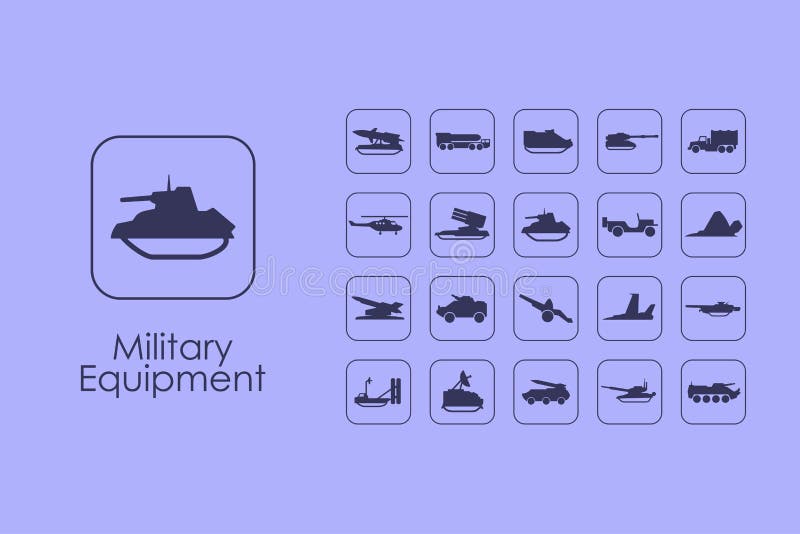 Set of Military Equipment Simple Icons Stock Vector - Illustration of ...
