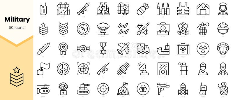 Set of Military Icons. Simple Line Art Style Icons Pack Stock Vector ...