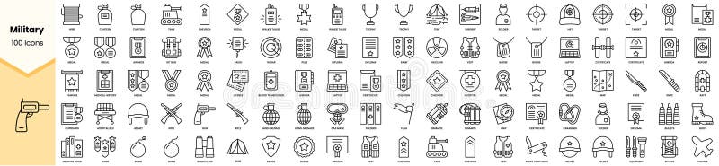 Set of Military Icons. Simple Line Art Style Icons Pack Stock Vector ...