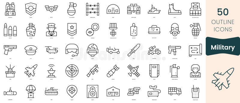 Set of Military Icons. Thin Linear Style Icons Pack Stock Vector ...