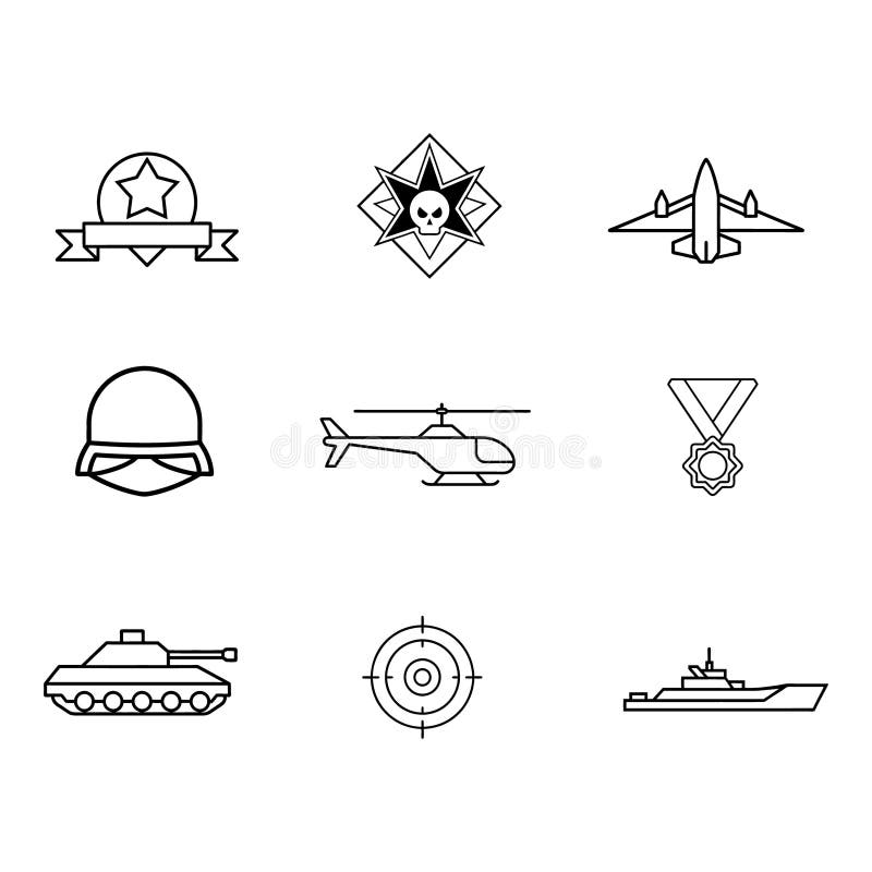 Set of Military Line Art Icon Element Stock Illustration - Illustration ...