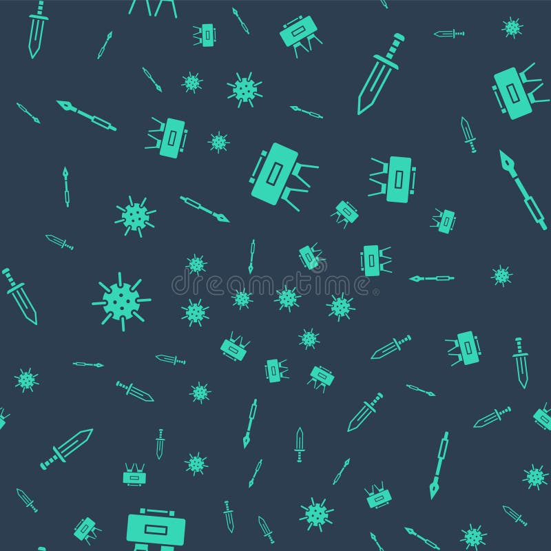 Set Military Mine, Sword, Naval and Medieval Spear on Seamless Pattern ...