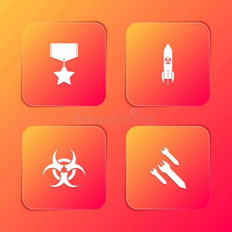 Set Military Reward Medal, Nuclear Rocket, Biohazard Symbol and Rocket ...