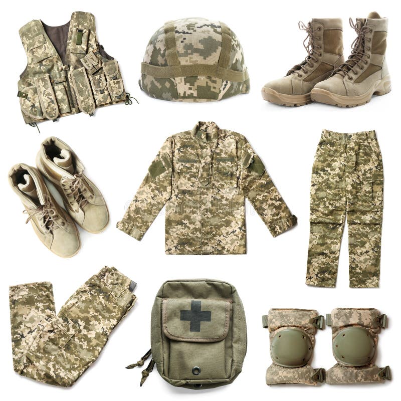 Set with military uniform stock photo. Image of military - 124433874