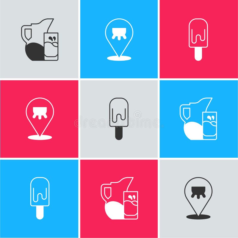 Set Milk Jug or Pitcher and Glass, Udder and Ice Cream Icon. Vector ...