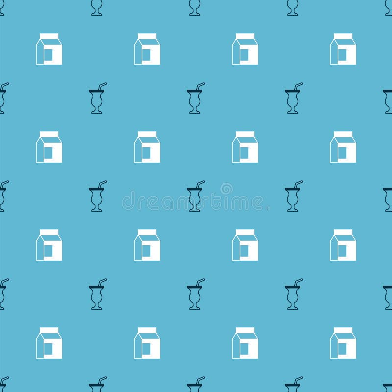 Set Milkshake and Paper Package for Milk on Seamless Pattern. Vector ...