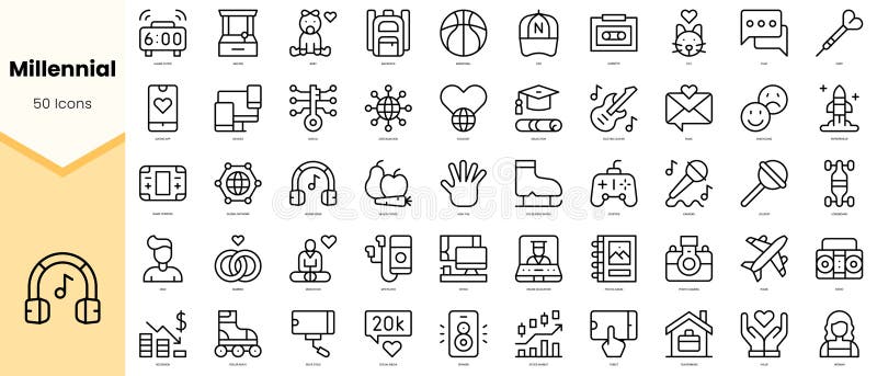 Set of Millennial Icons. Simple Line Art Style Icons Pack Stock Vector ...