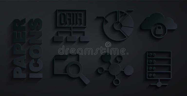 Set Mind Map Infographic, Cloud Computing Lock, Search with Folder, Server, Pie Chart and Data ...