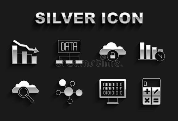 Set Mind Map Infographic, Financial Growth Decrease, Calculator, Binary Code, Search Cloud ...