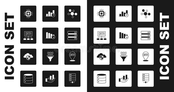 Set Mind Map Infographic, Financial Growth Decrease, Data Analysis, Processor CPU, Server, and ...