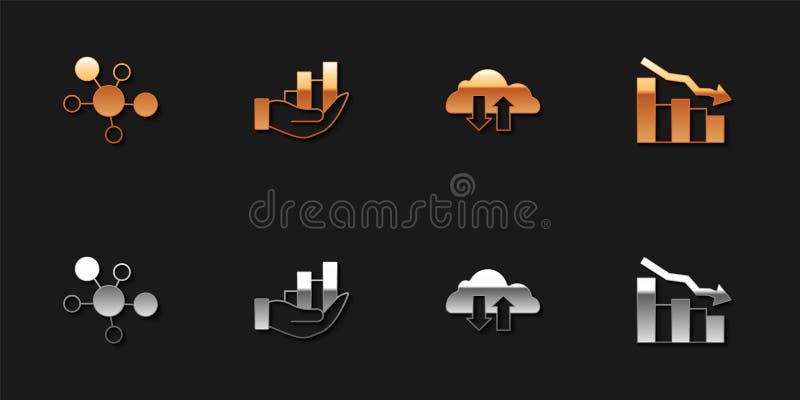 Set Mind Map Infographic, Pie Chart, Cloud Download and Upload and Financial Growth Decrease ...