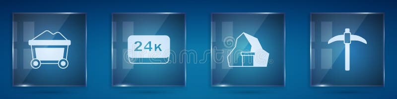 Set Mine Cart with Gold, Gold Bars 24k, Mine and Pickaxe. Square Glass ...