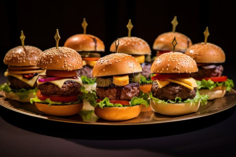 Set of Mini Burgers, Buffet Table Stock Image - Image of salad ...