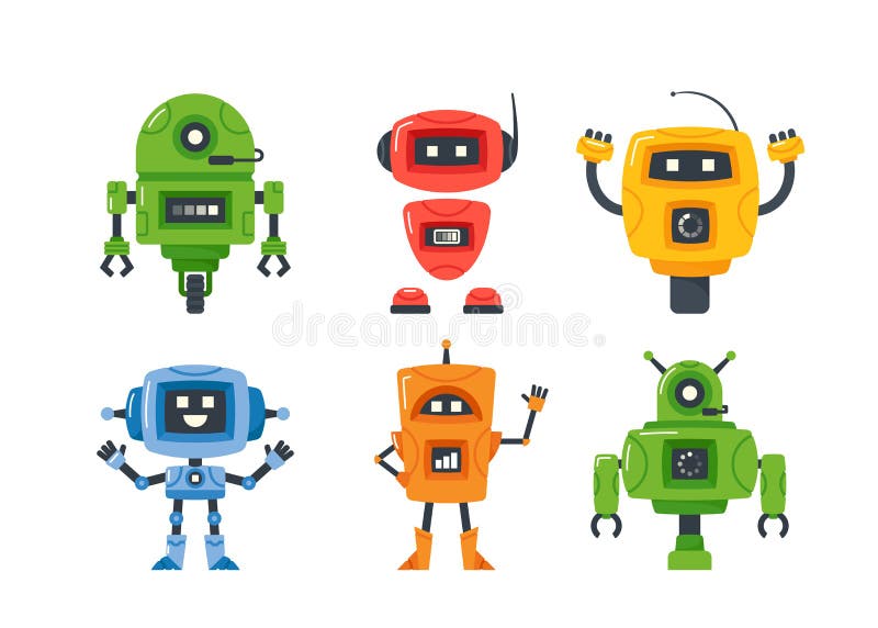 Set of Mini Robots, Cyborg Characters, Toys or Chatbot, Artificial ...