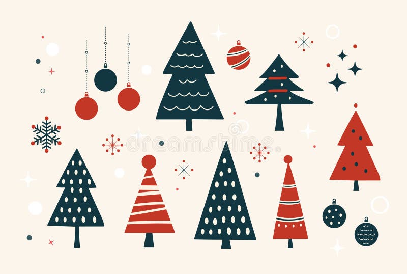 Set of Minimal Christman Tree Elements Vector Illustration Stock Vector ...