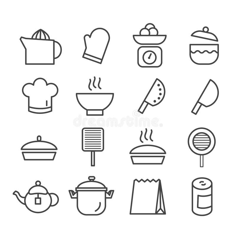 Set of Minimal Kitchen Tools and Bakery Icons. Cute Food and Cooking ...