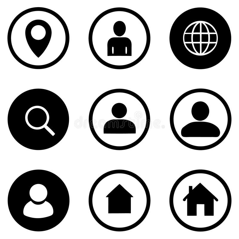 Set of Minimalist Black and White Icons Representing Location User ...