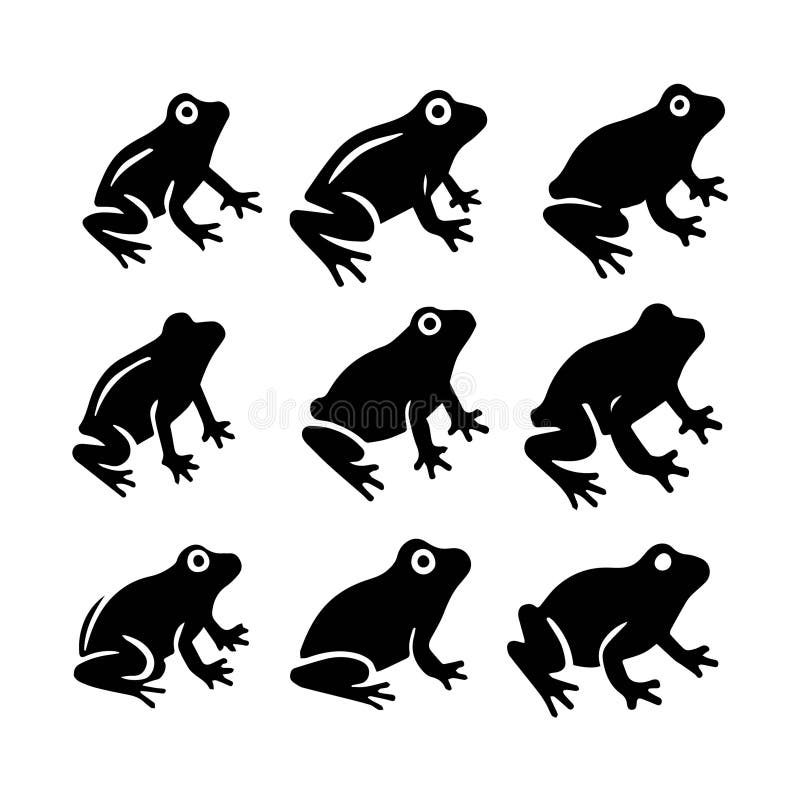 A Set of Minimalist Frog Icon Silhouette Stock Vector - Illustration of ...