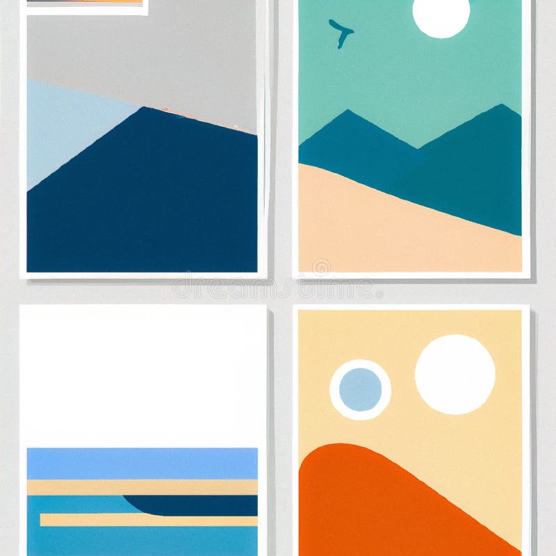Set of Minimalist Illustrations of a Abstract Landscape for a Posters ...