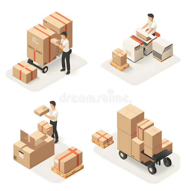 Set of Minimalist Illustrations Showing Order Placement, Processing and ...
