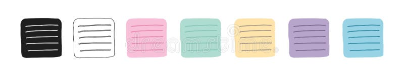 Set of Minimalist Square Sticky Notes with Horizontal Lines Isolated on ...
